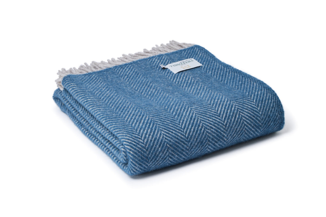 Tweedmill Teal and Hazel Lifestyle Herringbone 100% Wool Throw ...
